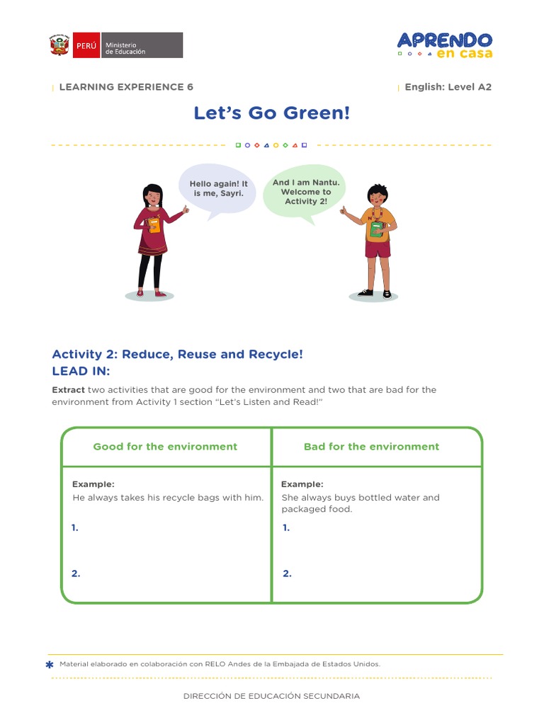 Let's Go Green!: Activity 2: Reduce, Reuse and Recycle! Lead in | PDF ...