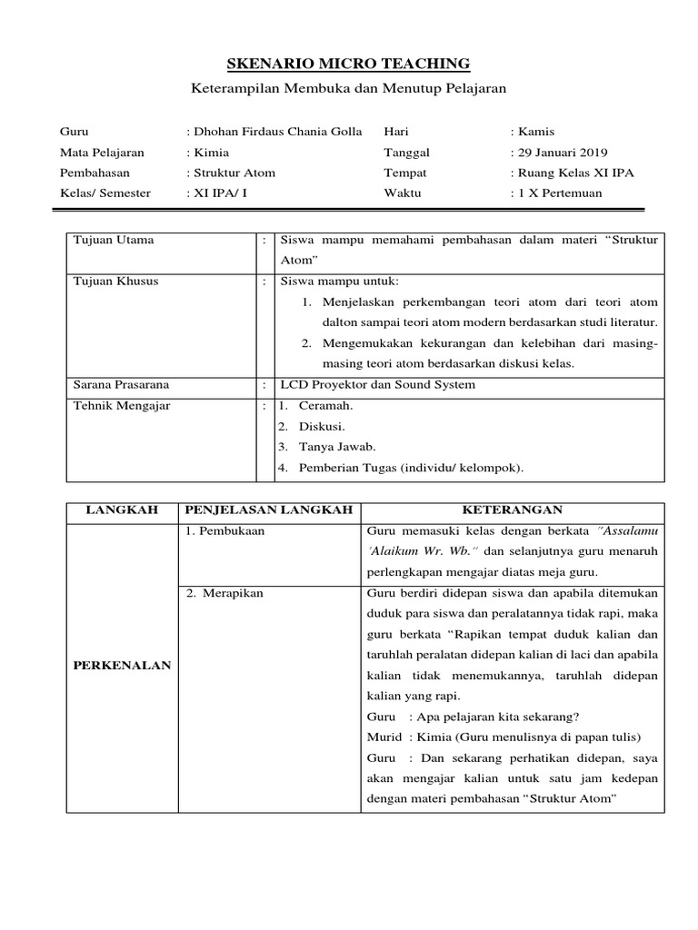 Skenario Micro Teaching | PDF Skenario Micro Teaching | PDF