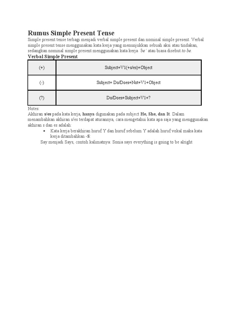Rumus Simple Present Tense | PDF