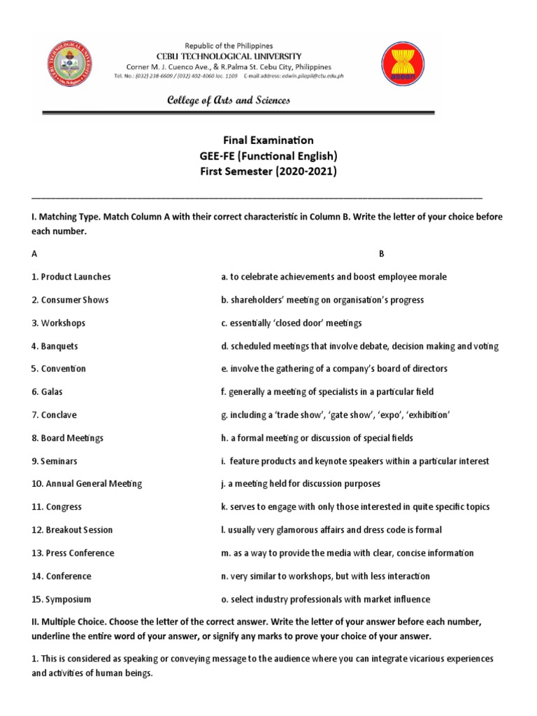 Final Examination | PDF | Public Speaking | Information