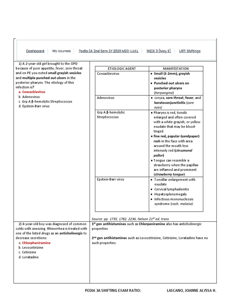 Pediatrics Sample Exam With Ratio | PDF | Common Cold | Clinical Medicine