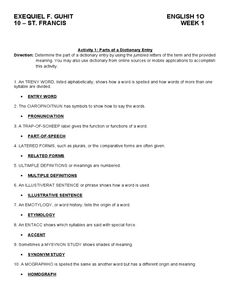 Parts of a Dictionary Entry | PDF | Part Of Speech | English Language