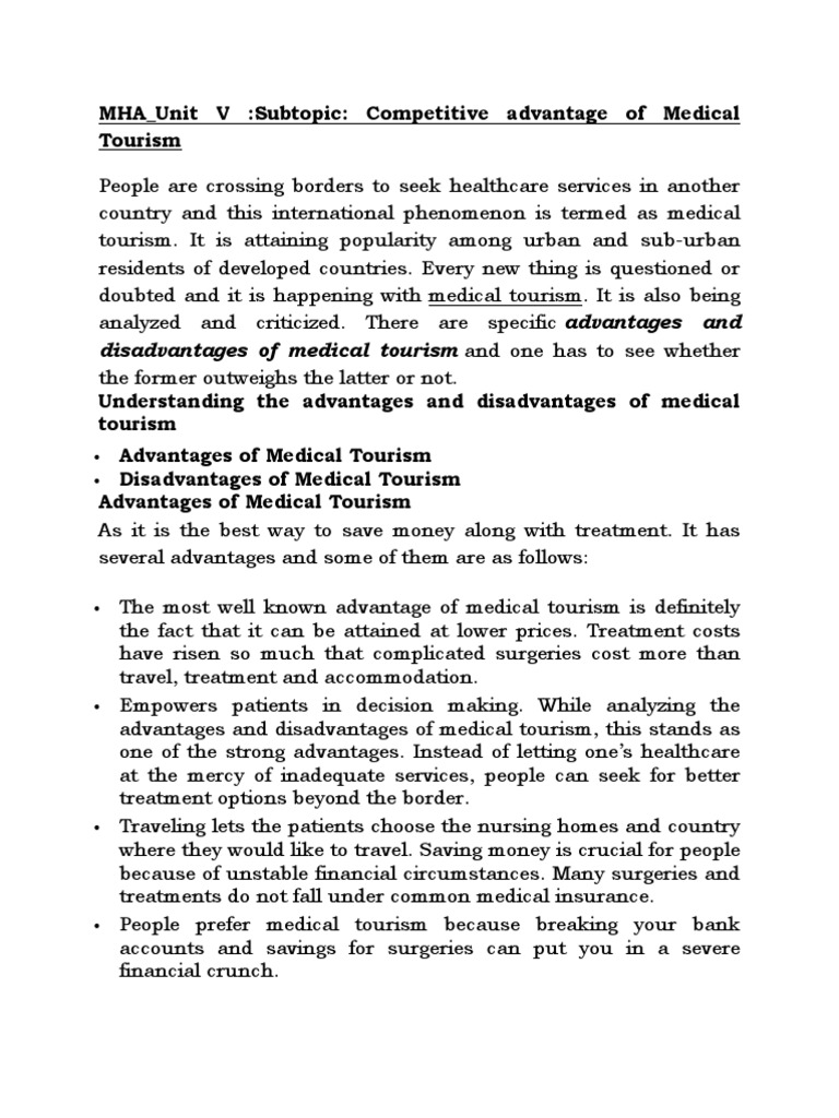 Advantage - Disadvantage - Medical Tourism | PDF | Patient | Health Care