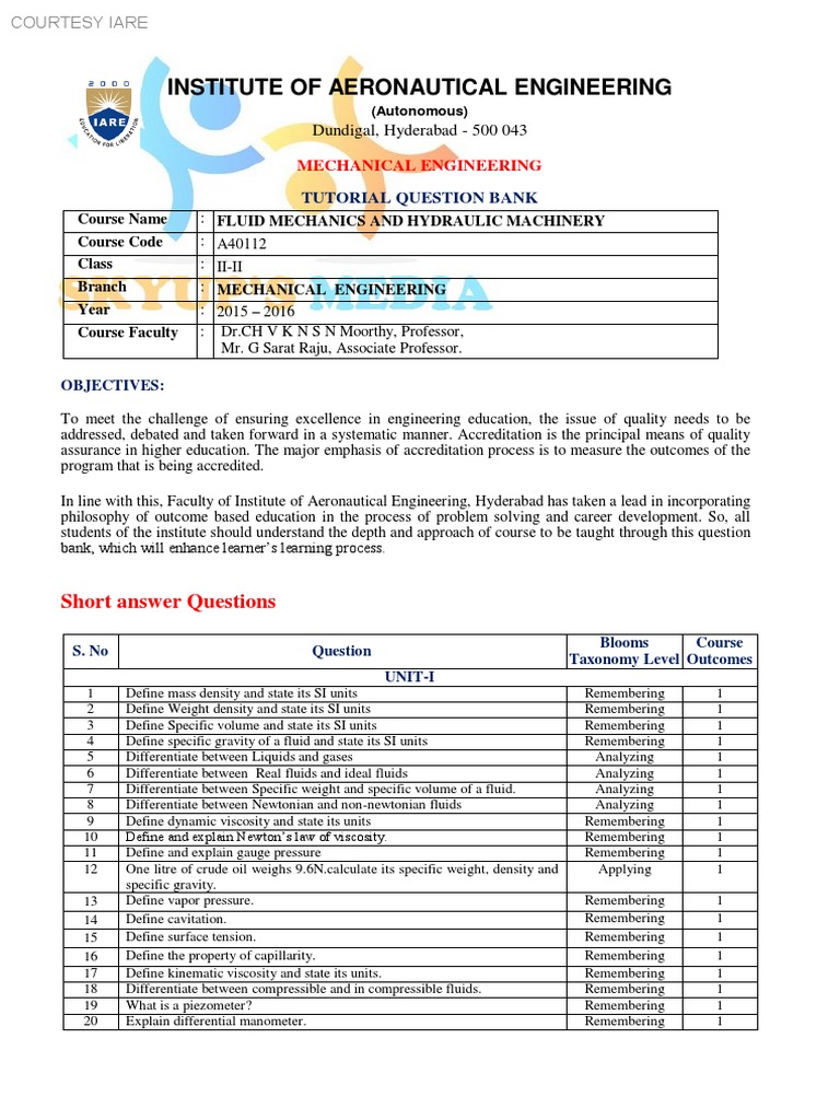 Institute of Aeronautical Engineering: Short Answer Questions | PDF ...
