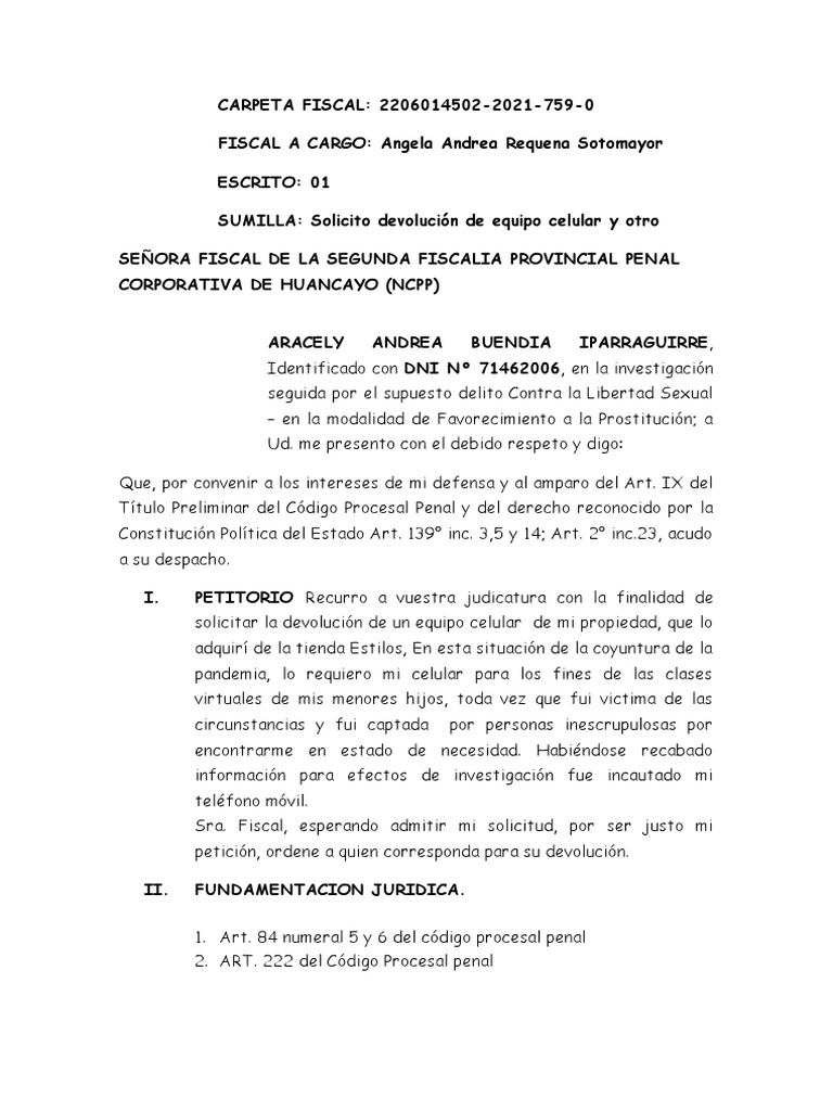 Solicito Devolucion de Equipo Celular y Otro | PDF