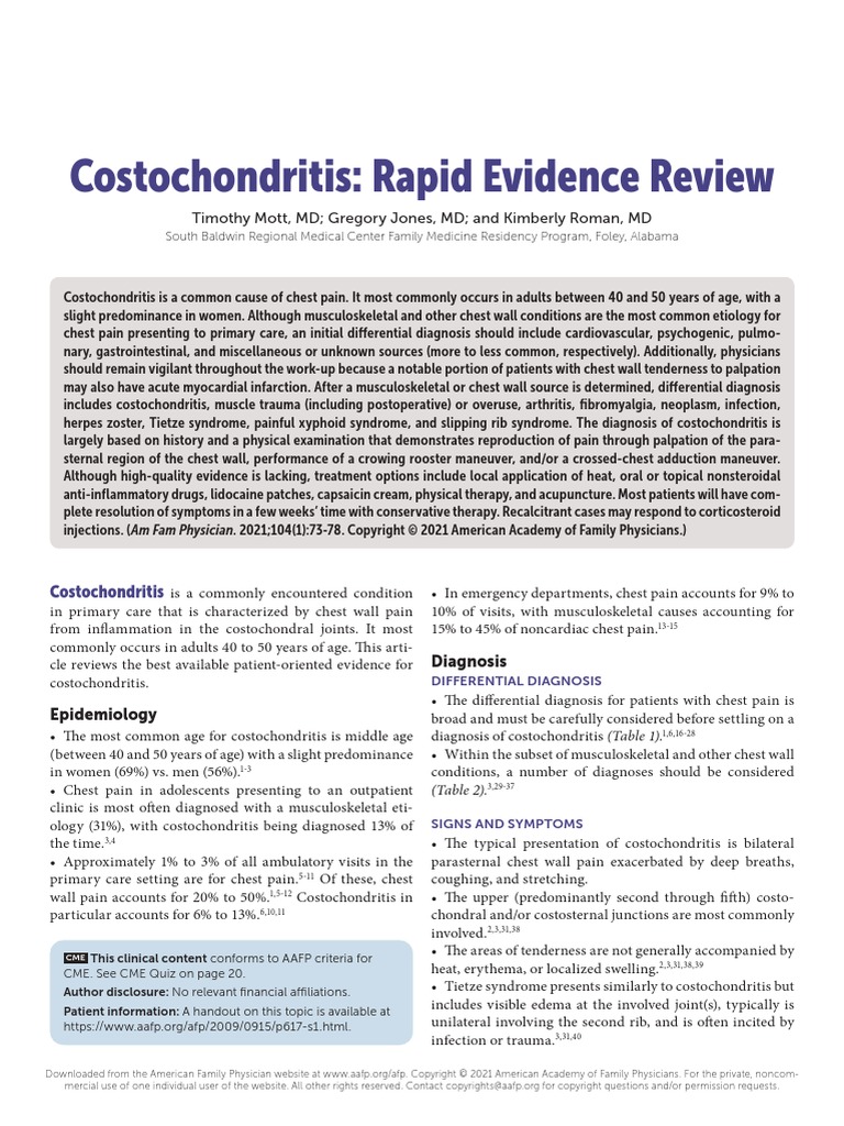 Costochondritis: Rapid Evidence Review | PDF | Health Sciences ...