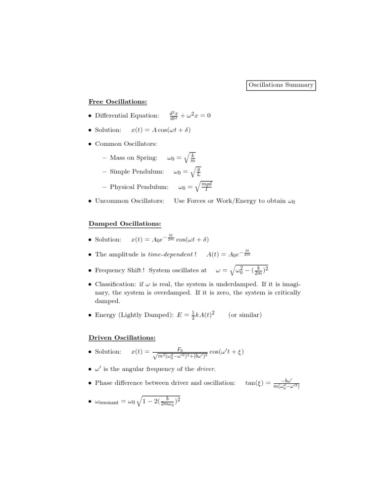 Overview of Oscillations: Types & Equations | PDF | Science & Mathematics