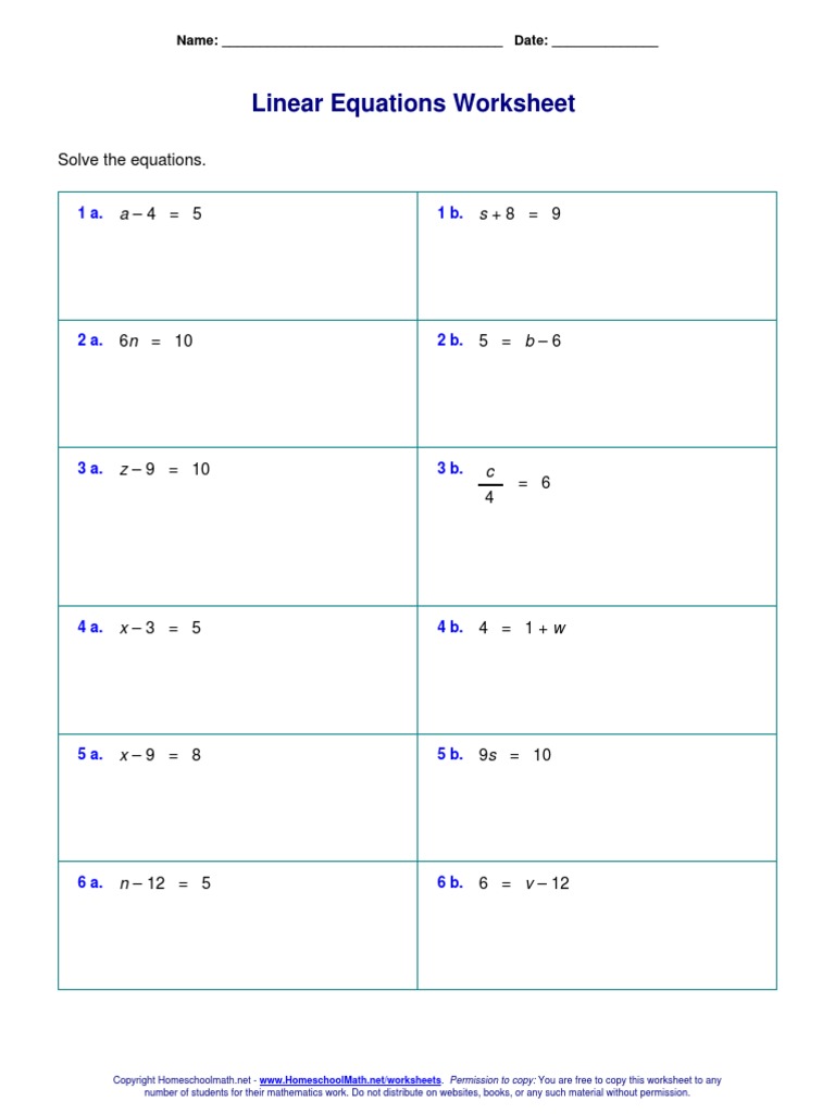 Linear Equations Worksheet | PDF | Mathematics | Differential Equations