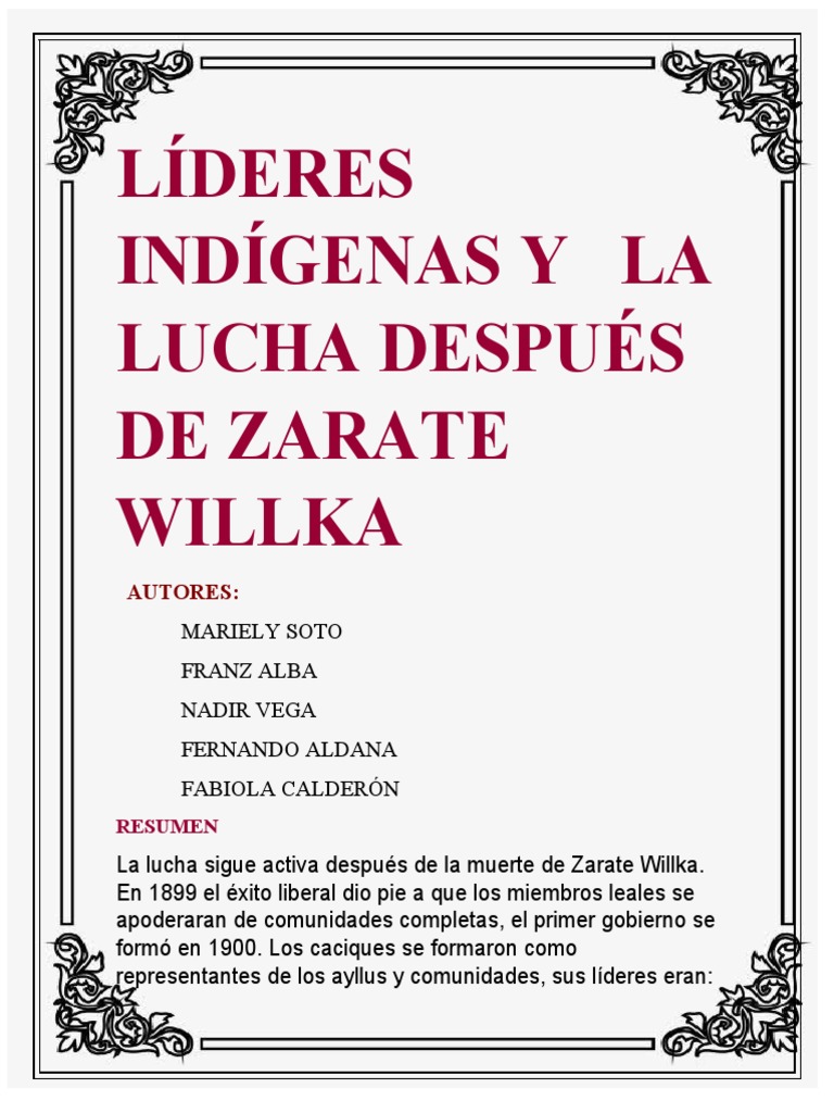 Lideres Indigenas y La Lucha Despues de Zarate Willka | PDF