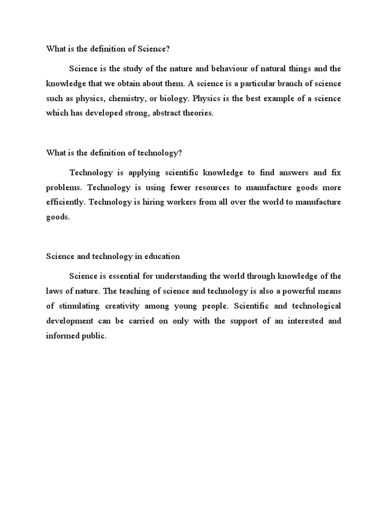 Definition of Science and Technology | PDF | Science | Information