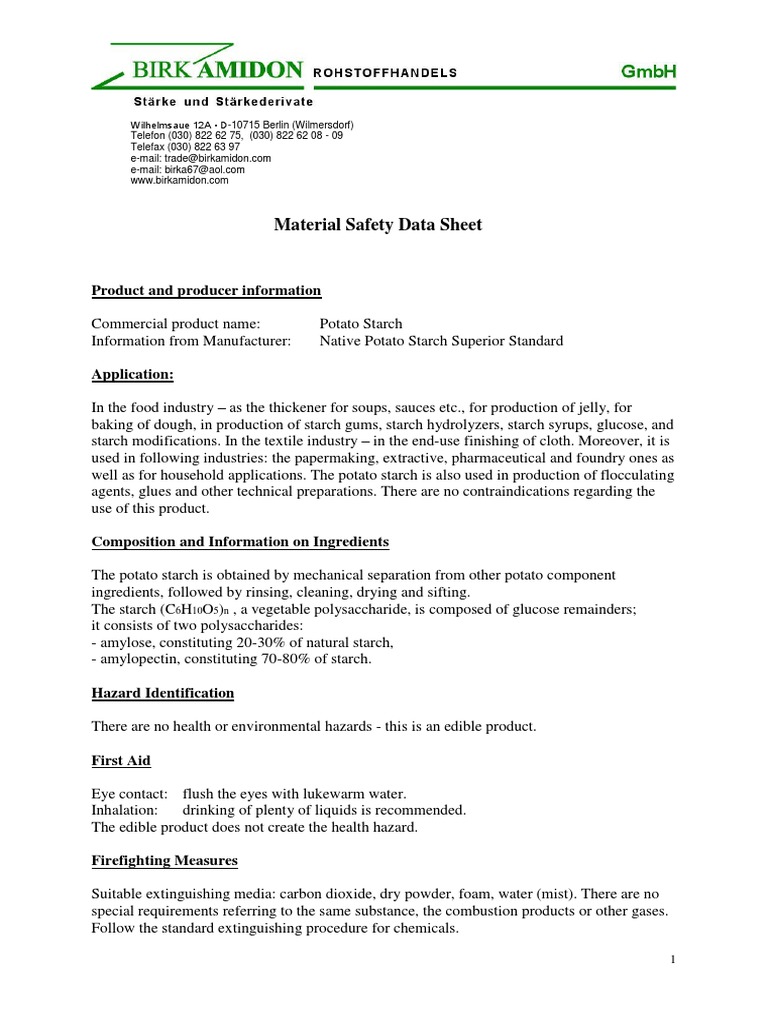 Material Safety Data Sheet: Product and Producer Information | PDF ...