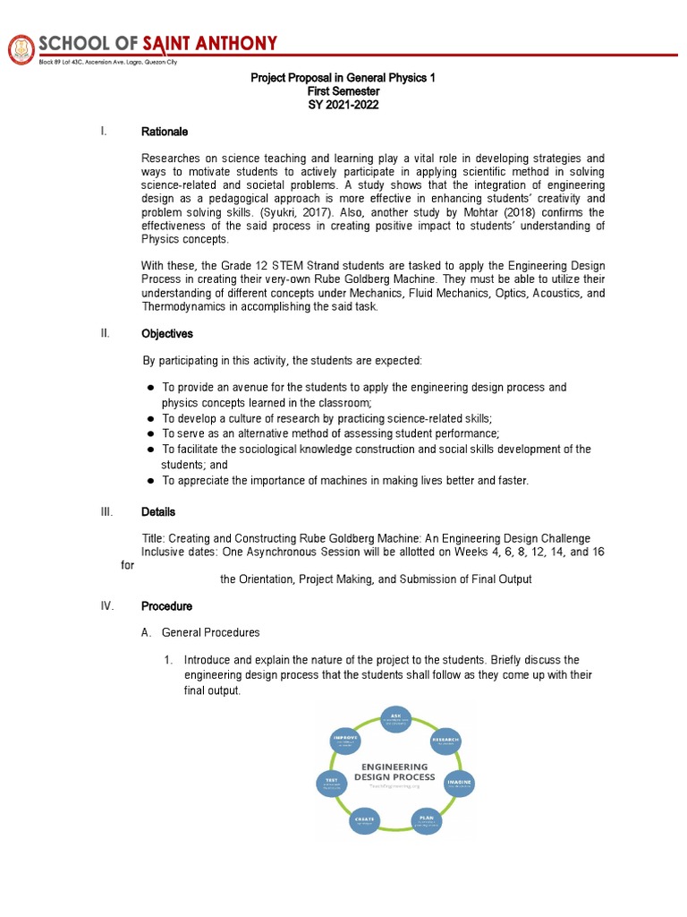 General Physics 1 - Project Proposal | PDF | Design | Engineering
