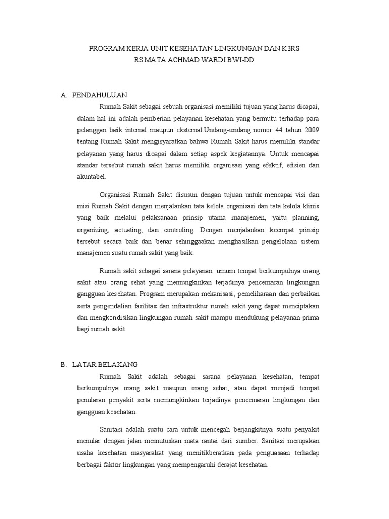 Buku Program Kerja Bagian Kesling K3RS 2021 | PDF