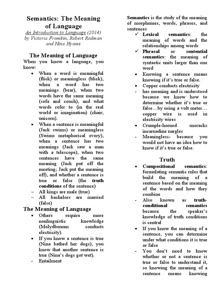 Semantics Lecture Pdf Idiom Word