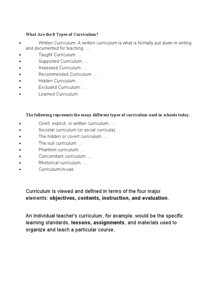 Eight Types of Curriculum Explained | PDF | Career & Growth | Language ...