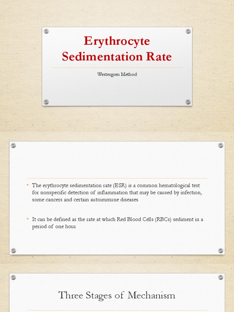 Erythrocyte Sedimentation Rate: Westergren Method | PDF | Medicine ...