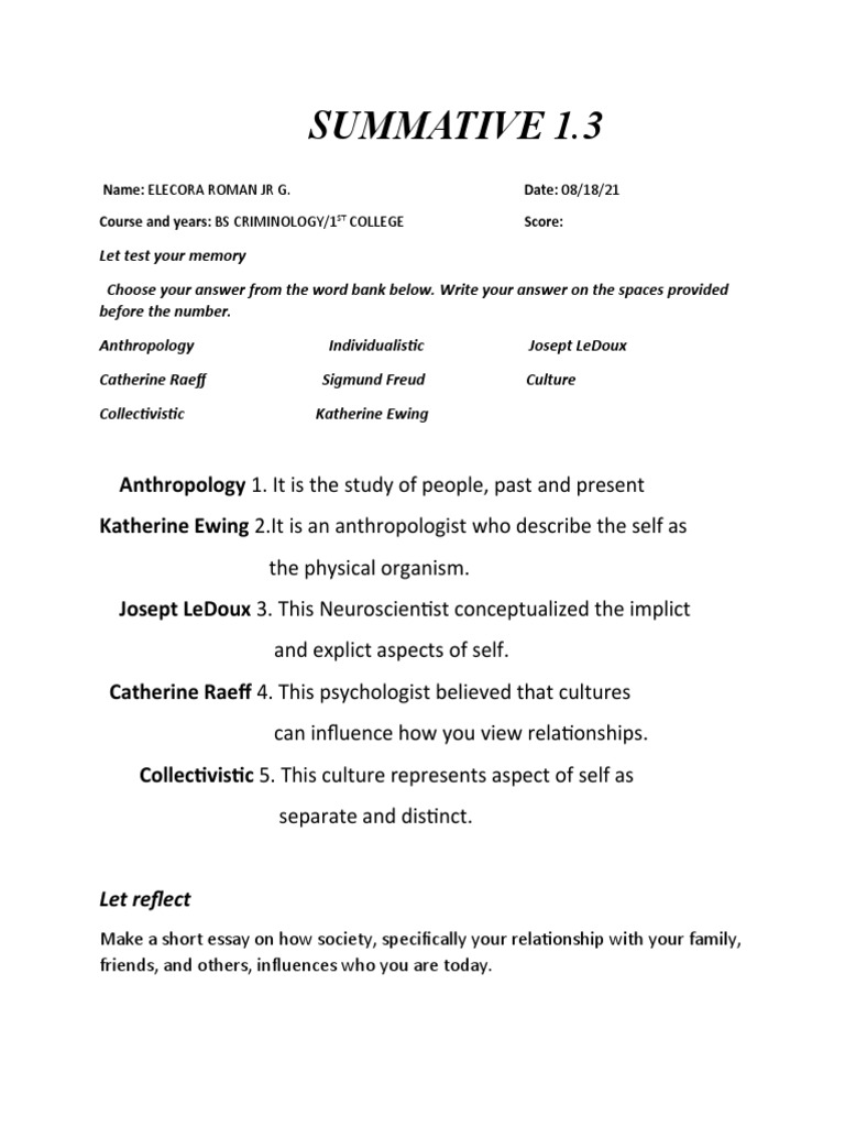 Chapter 1 SUMMATIVE-1.3 | PDF | Science & Mathematics
