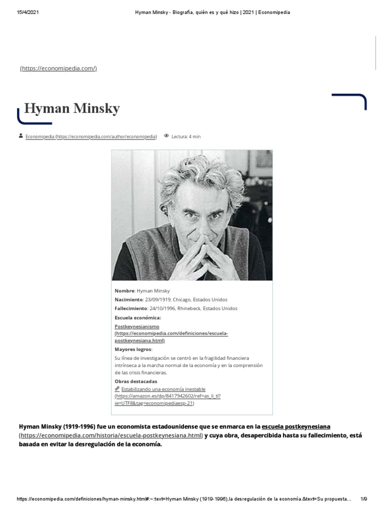 Hyman Minsky - Biografía, Quién Es y Qué Hizo - 2021 - Economipedia ...