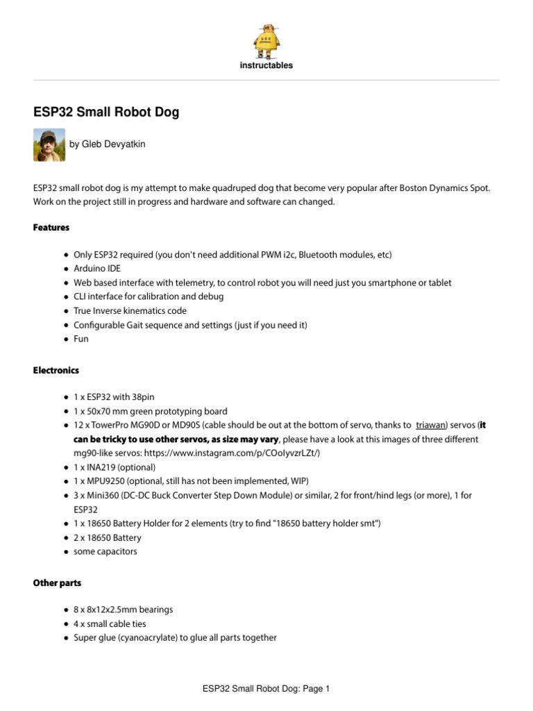 ESP32 Small Robot Dog: Features Features | PDF | Computer Engineering | Computing