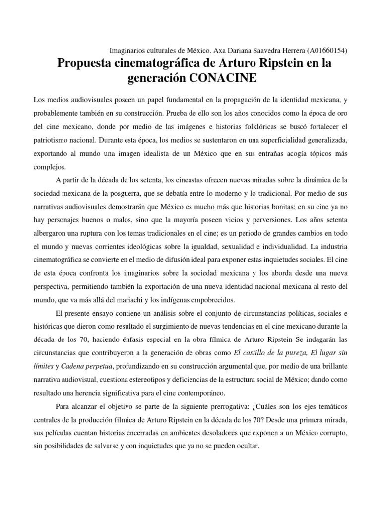 Propuesta Cinematográfica de Arturo Ripstein en La Generación CONACINE ...