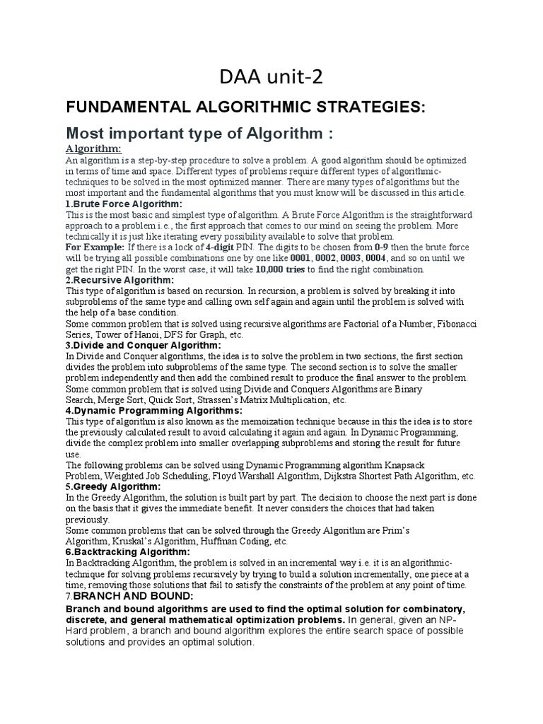 DAA Unit-2: Fundamental Algorithmic Strategies | PDF | Mathematical ...