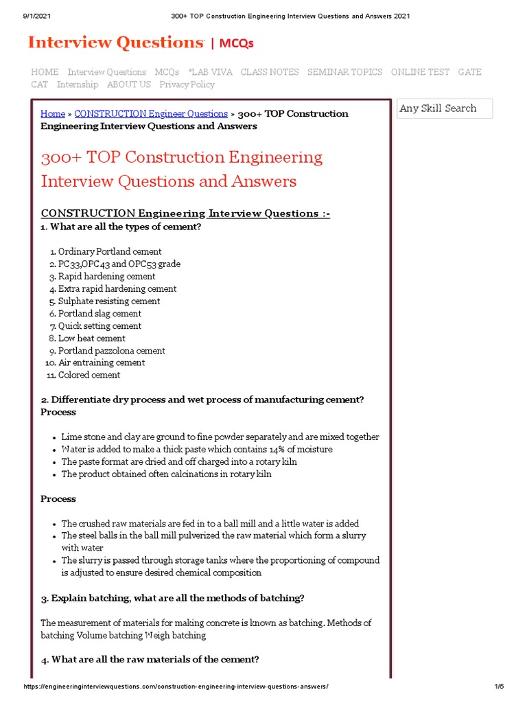 300+ TOP Construction Engineering Interview Questions and Answers 2021 ...