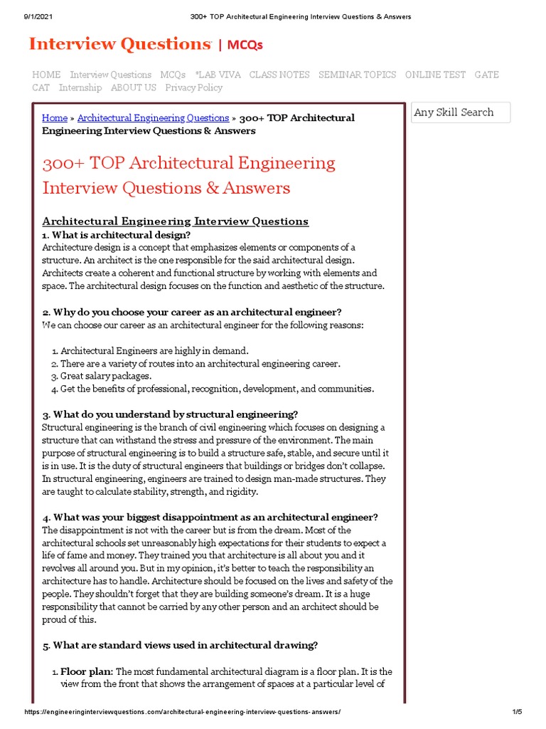 300+ TOP Architectural Engineering Interview Questions & Answers | PDF ...