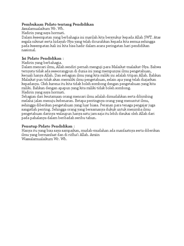 Pembukaan Pidato Tentang Pendidikan | PDF