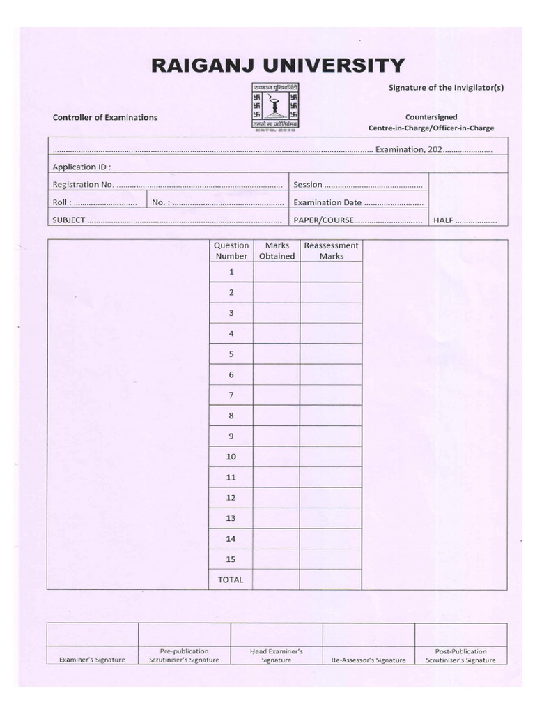 Front Page of Answer Script | PDF