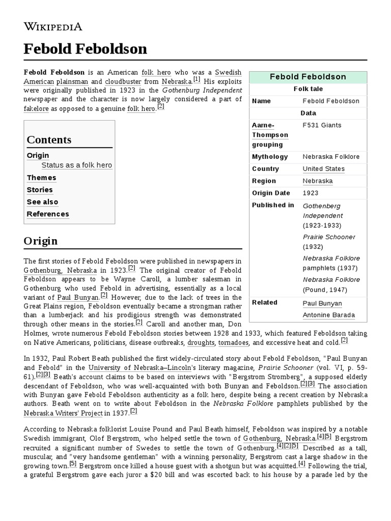 Febold Feboldson: Febold Feboldson Is An American Folk Hero Who Was A ...