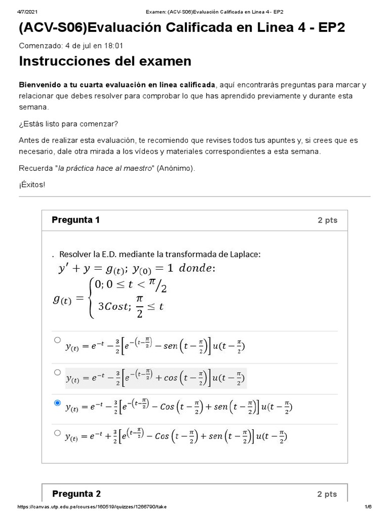 Examen - (ACV-S06) Evaluación Calificada en Linea 4 - EP2 | PDF