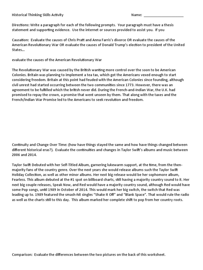 Historical Thinking Skills Activity | PDF | Taylor Swift
