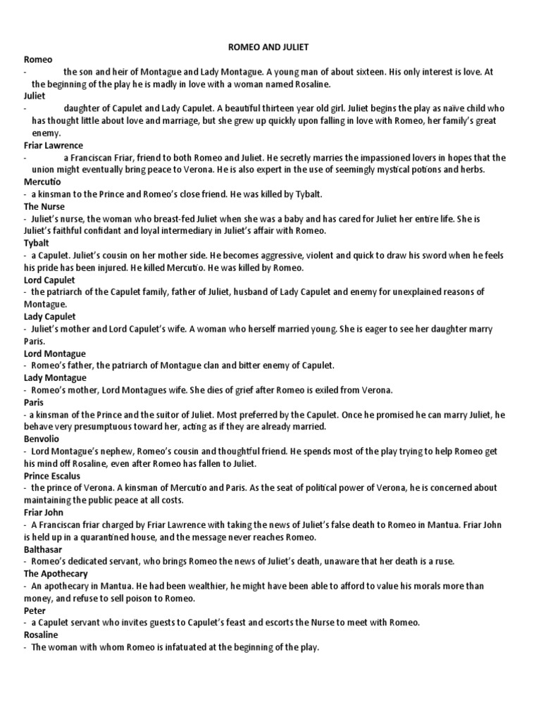 Romeo and Juliet Characters | PDF | Characters In Romeo And Juliet ...