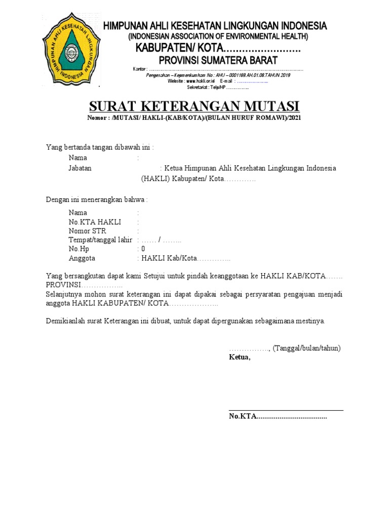 Surat Keterangan Mutasi | PDF