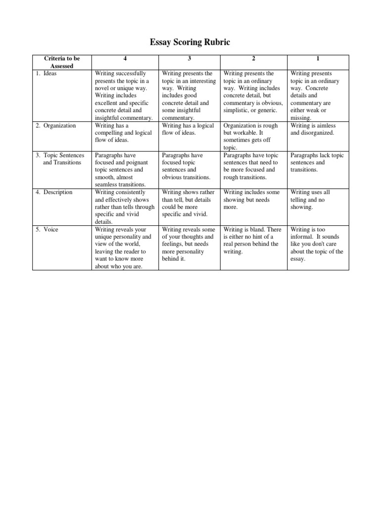Essay Rubric | PDF | Essays | Cognition