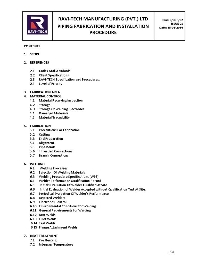Piping Fabrication and Installation SOP | PDF | Pipe (Fluid Conveyance ...
