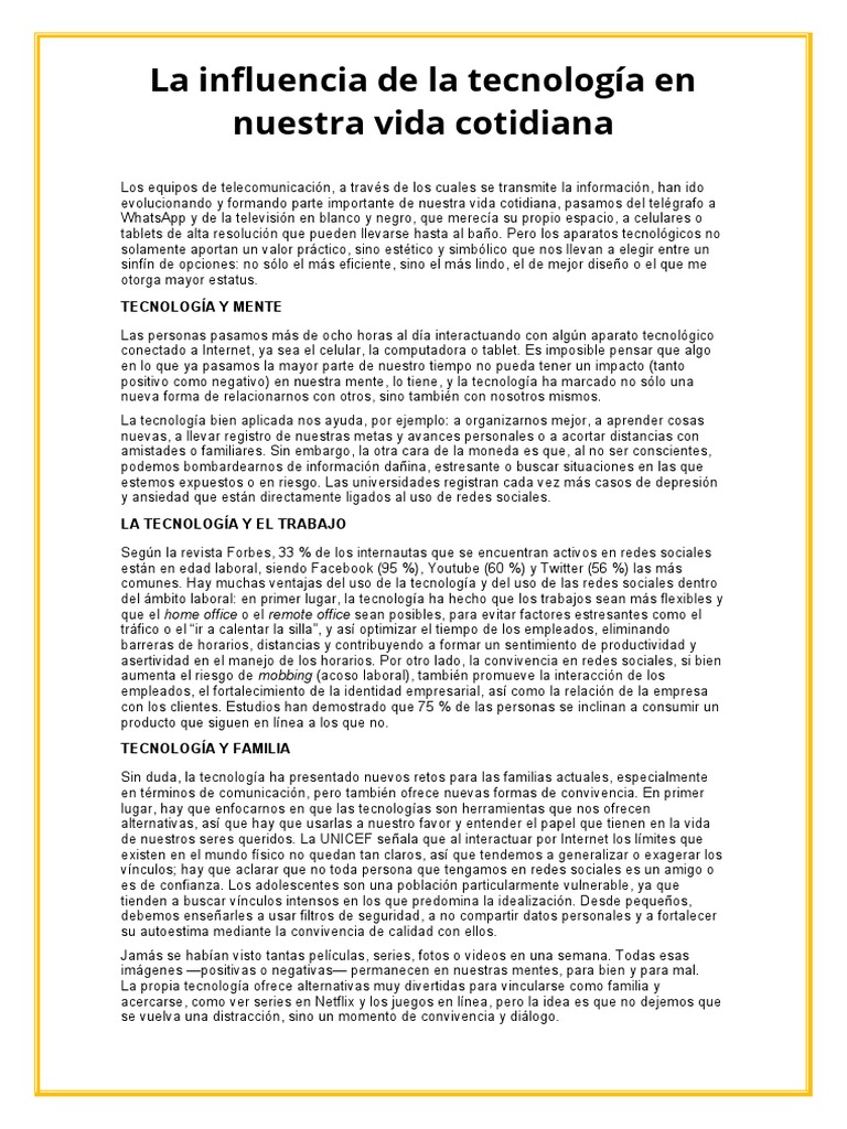 Texto Sobre La Tecnología | PDF | Servicio de redes sociales | Internet