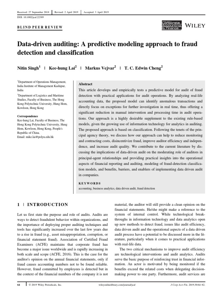 Data-Driven Auditing: A Predictive Modeling Approach To Fraud Detection ...
