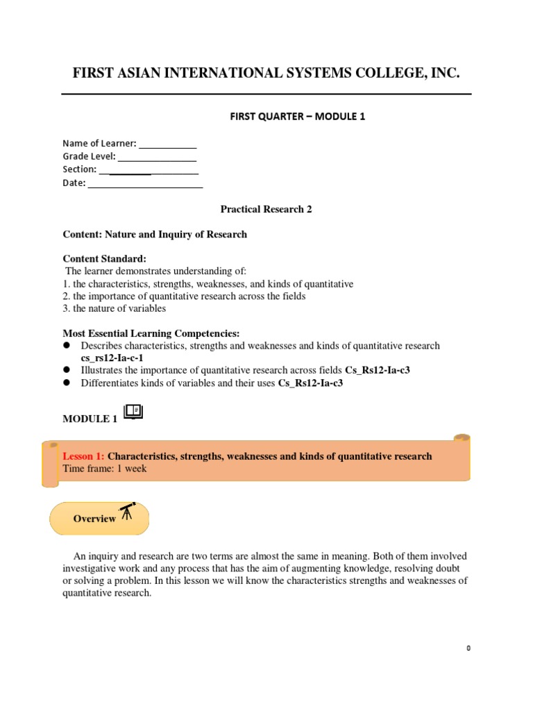 1ST Sem Practical Researc Ii Grade 12 Module Complete | PDF | Dependent ...