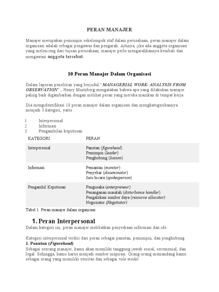 Peran Manajer | PDF | Karier & Perkembangan | Bisnis