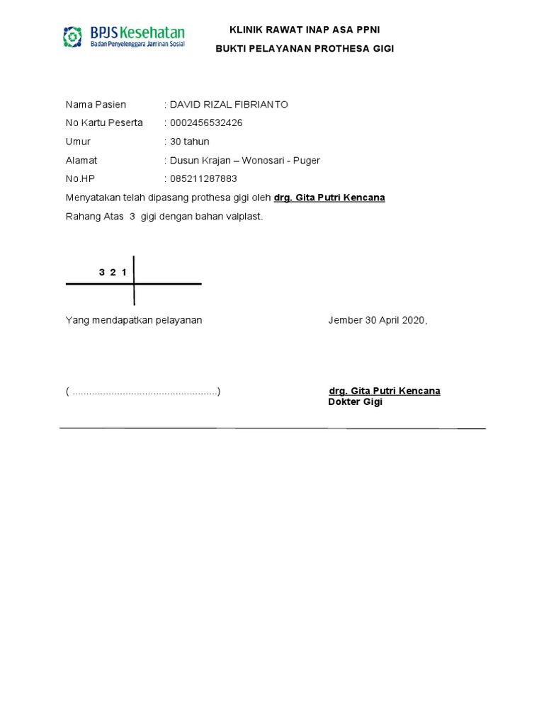 Bukti Pelayanan PROTHESA GIGI JKH | PDF