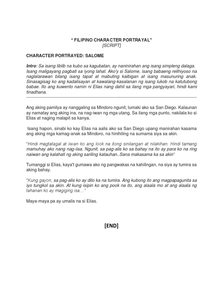 Filipino Character Portrayal Script | PDF