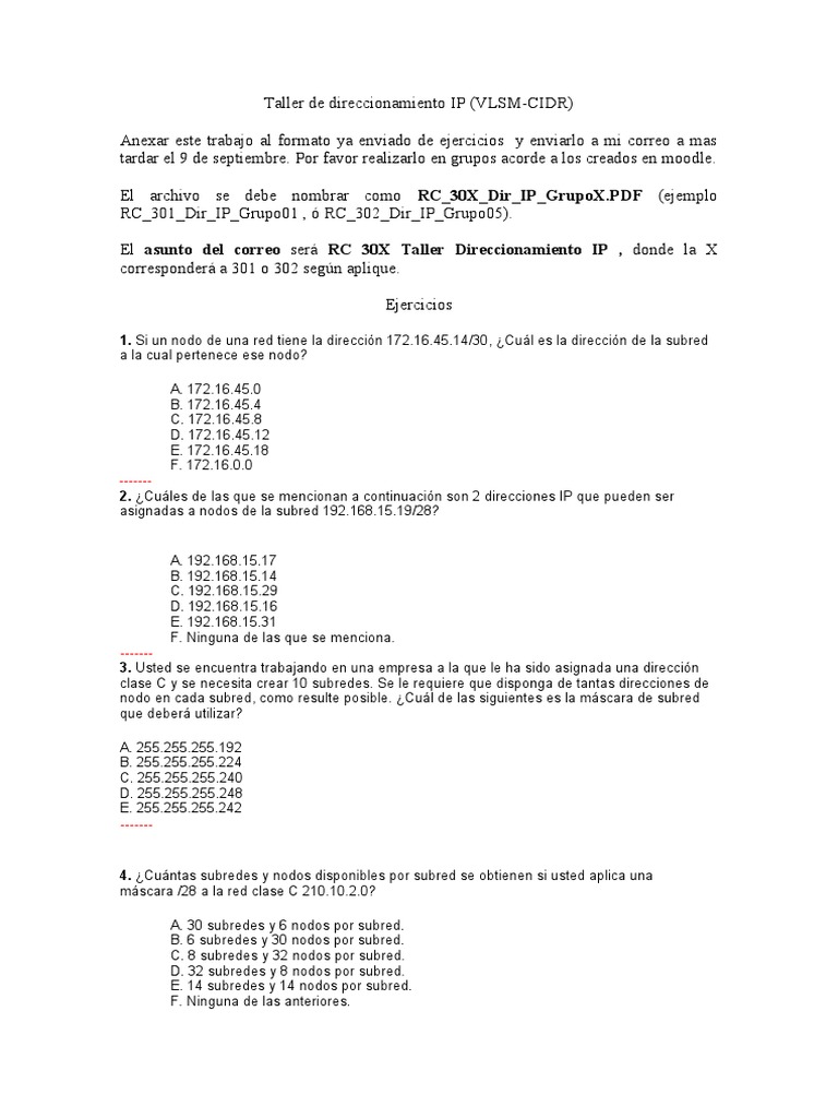 Taller de Subneteo y Direccionamiento IP | PDF | Dirección IP | Red de área amplia
