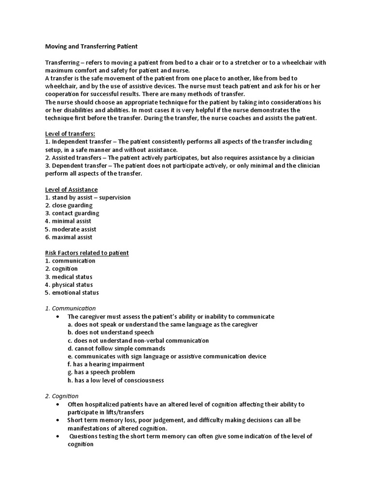 Patient Transfer Techniques and Safety | PDF | Caregiver | Psychology