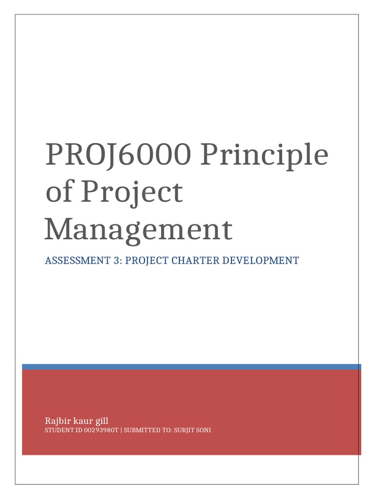 PROJ6000 Principle of Project Management: Assessment 3: Project Charter ...
