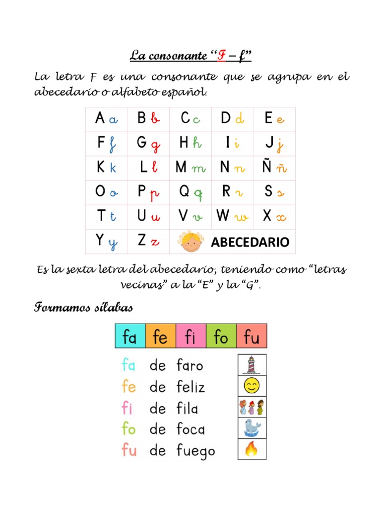 La Consonante F, 1ero | PDF