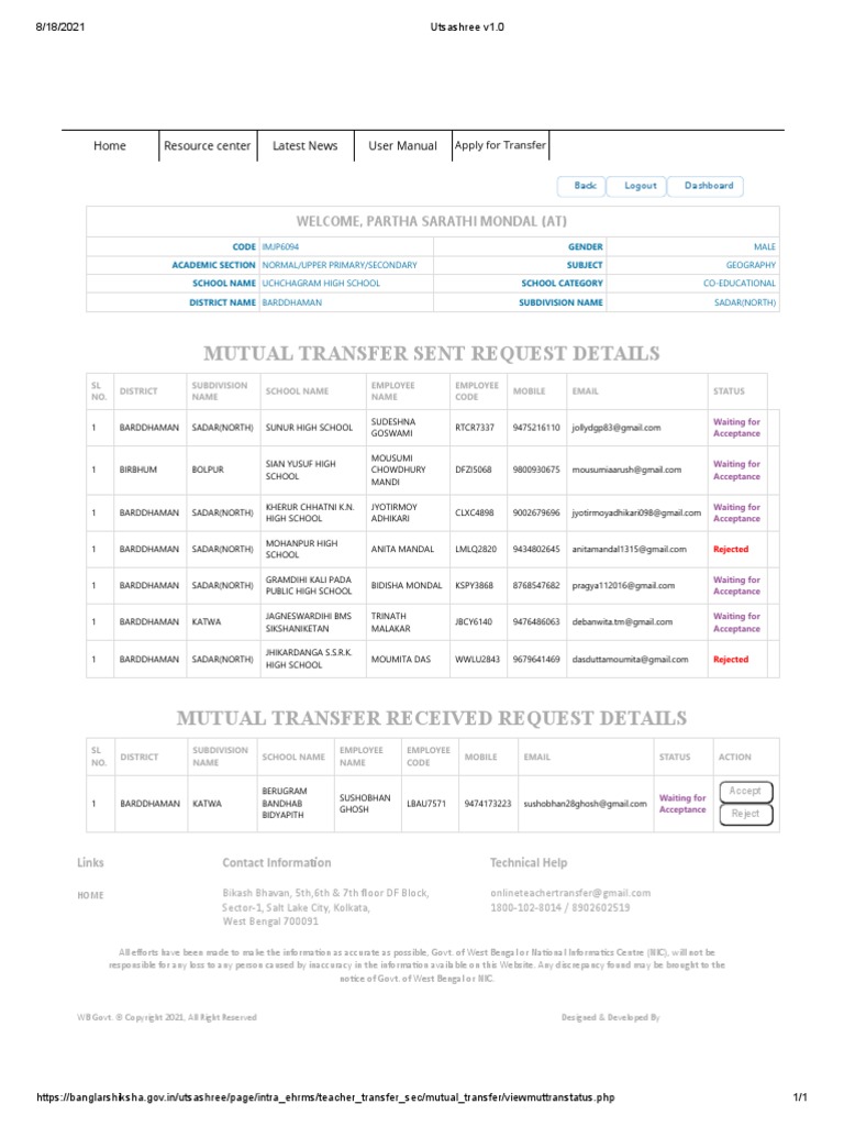 Mutuual Transfer Status | PDF | Computing | Communication