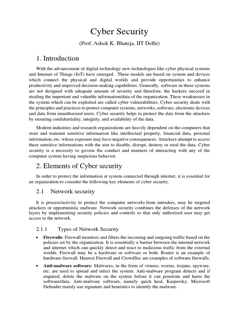 Cyber Security: (Prof. Ashok K. Bhateja, IIT Delhi) | PDF | Cryptography | Security