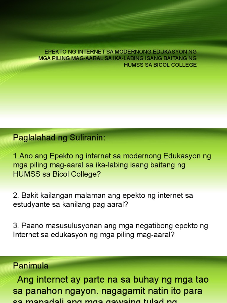 Epekto NG Internet Sa Modernong Edukasyon NG Mga Piling Mag | PDF Epekto NG Internet Sa Modernong Edukasyon NG Mga Piling Mag | PDF
