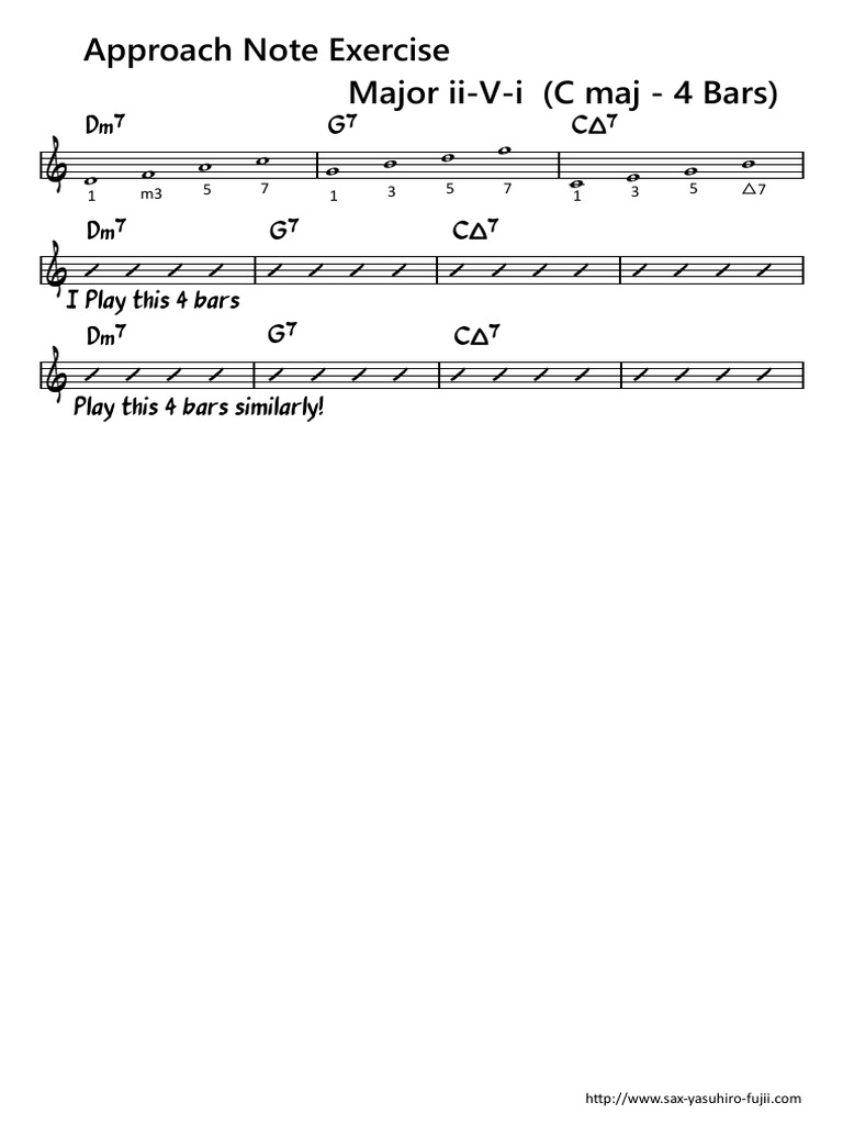 (Dm7 - G7 - Cmaj7) - 4 Bars II - V - I Approach Note Exercise | PDF ...